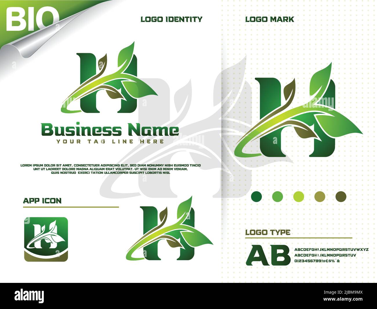 Initial letter H with Green leaf logo design vector Stock Vector Image ...