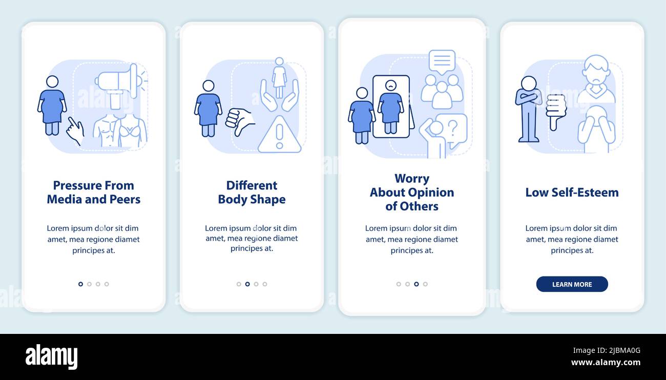 Body image perception in teen light blue onboarding mobile app screen ...