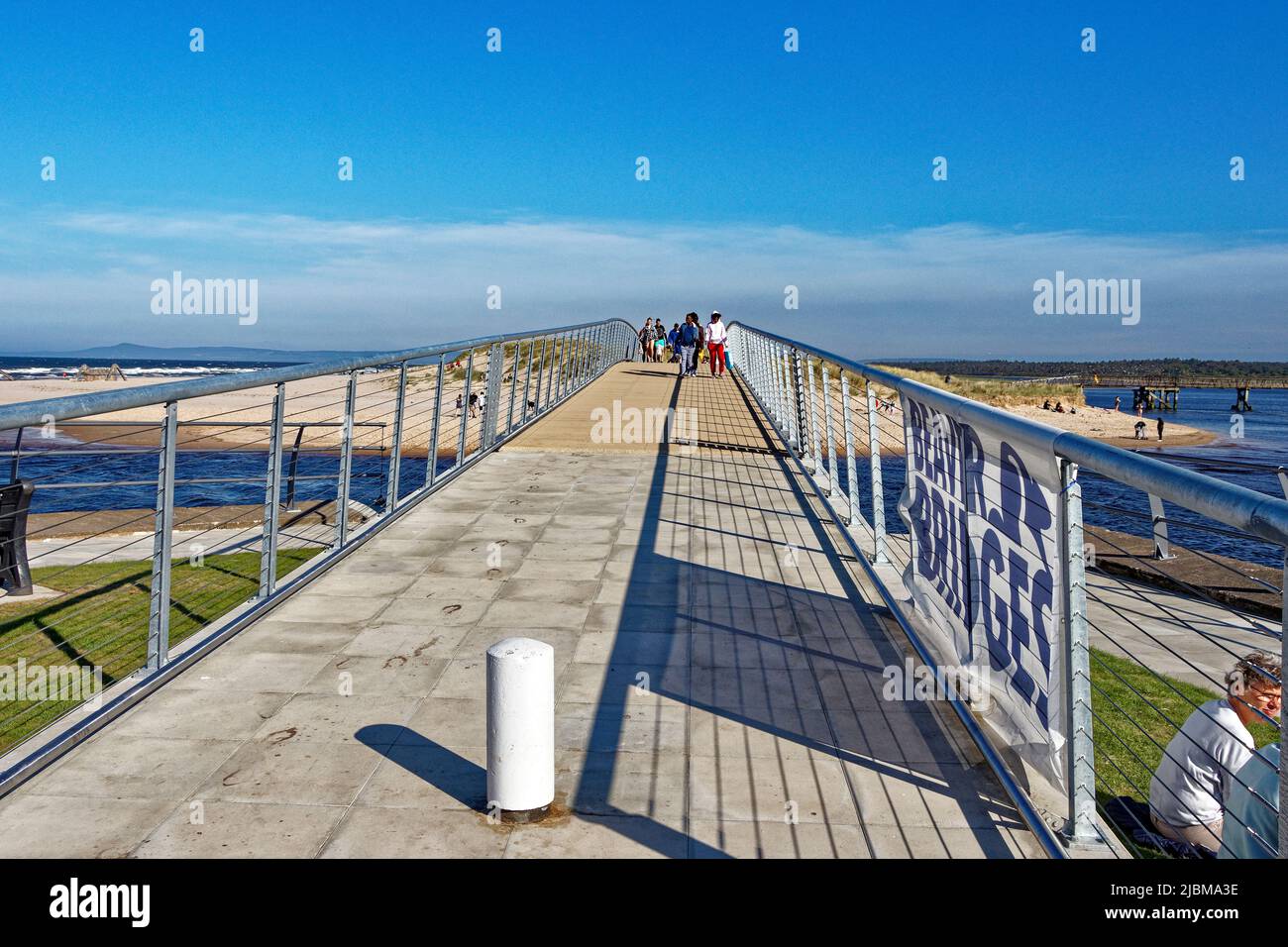 LOSSIEMOUTH MORAY SCOTLAND A NEW BRIDGE OVER THE RIVER LOSSIE TO THE ...