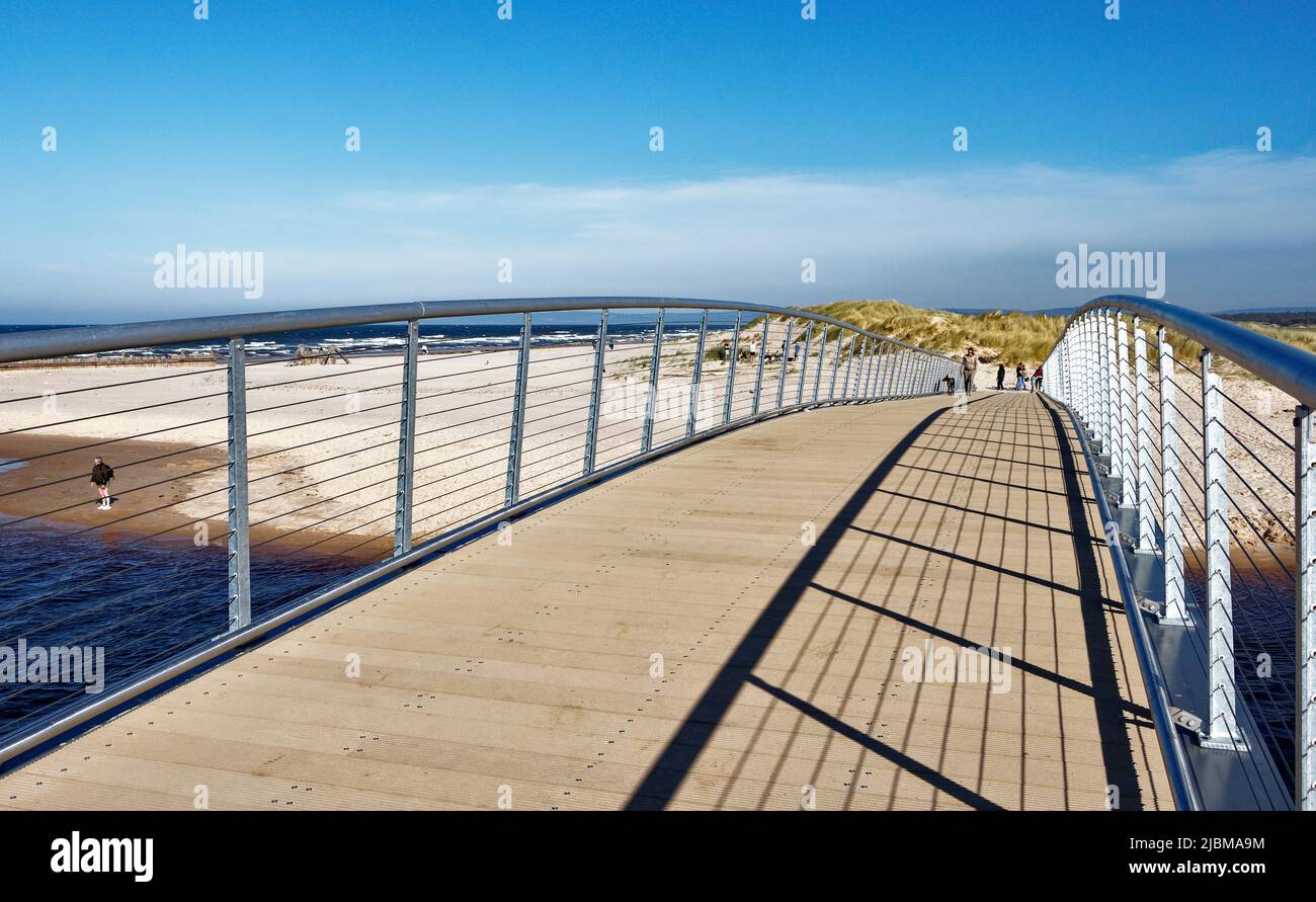 LOSSIEMOUTH MORAY SCOTLAND NEW METAL BRIDGE OVER THE RIVER LOSSIE ...