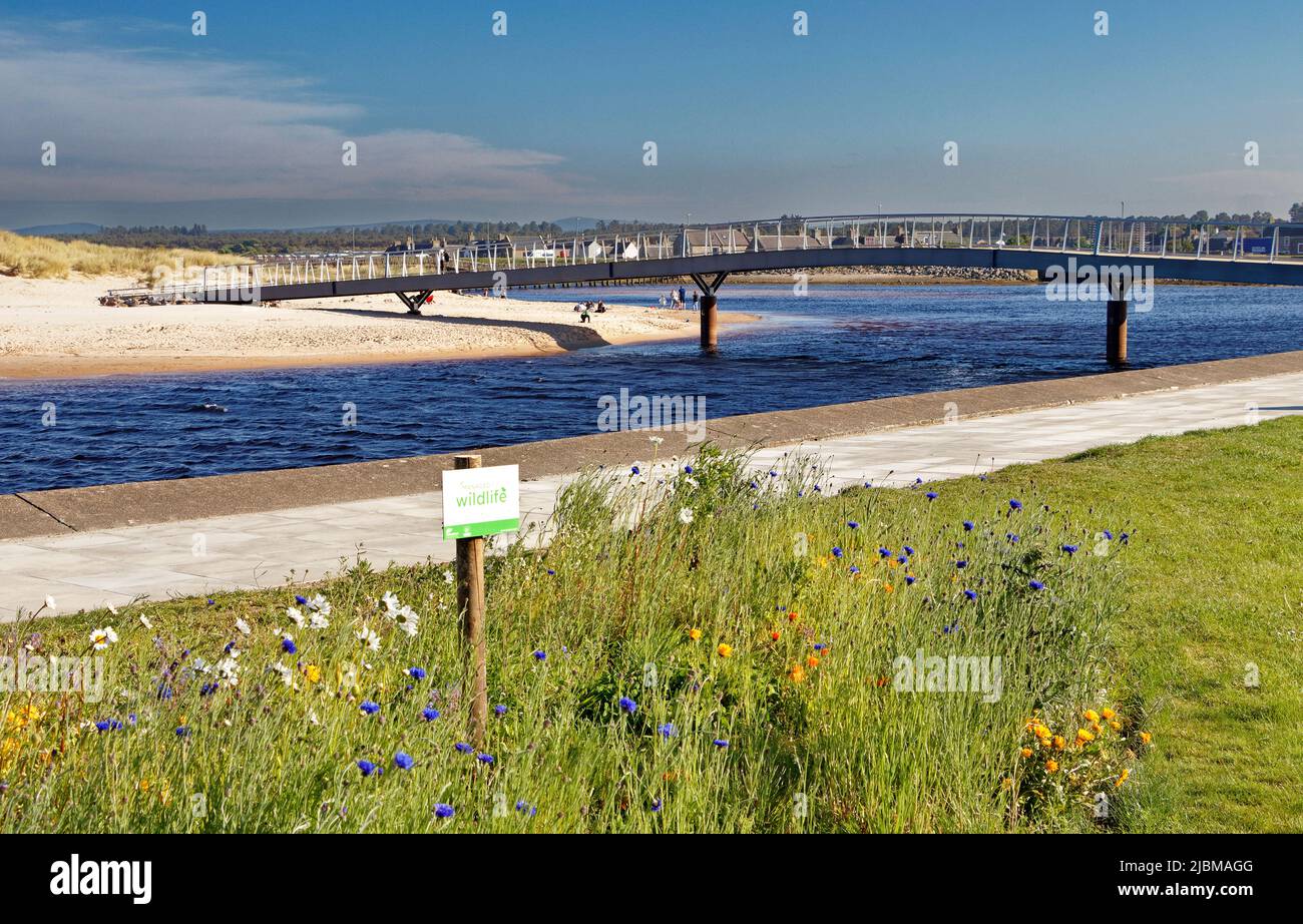 LOSSIEMOUTH MORAY SCOTLAND THE NEW BRIDGE OVER THE RIVER LOSSIE AND ...