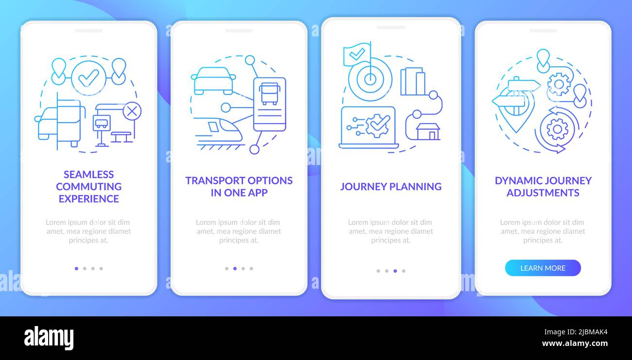 MaaS perks blue gradient onboarding mobile app screen Stock Vector ...