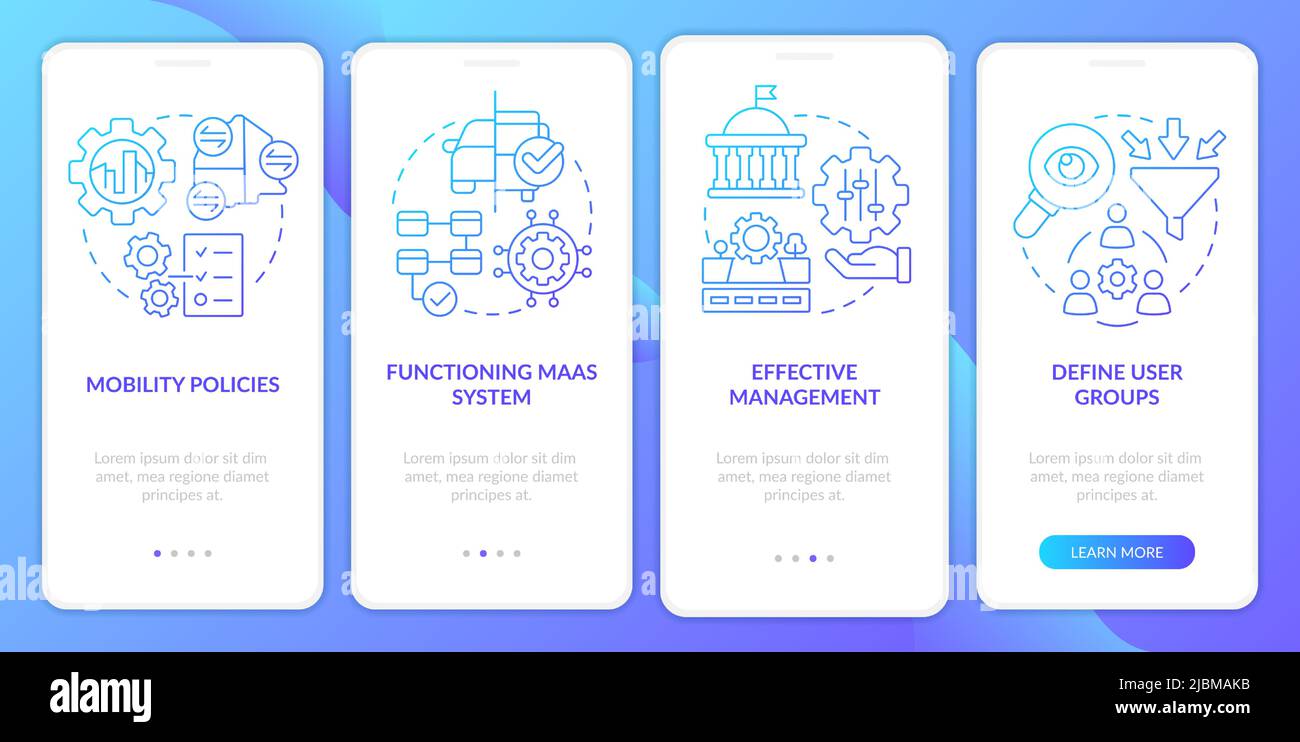 MaaS introduction components blue gradient onboarding mobile app screen ...