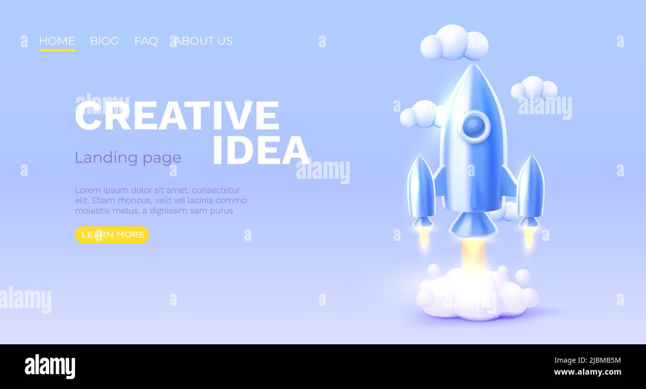 Creative idea rocket space, landing page banner. Vector illustration ...