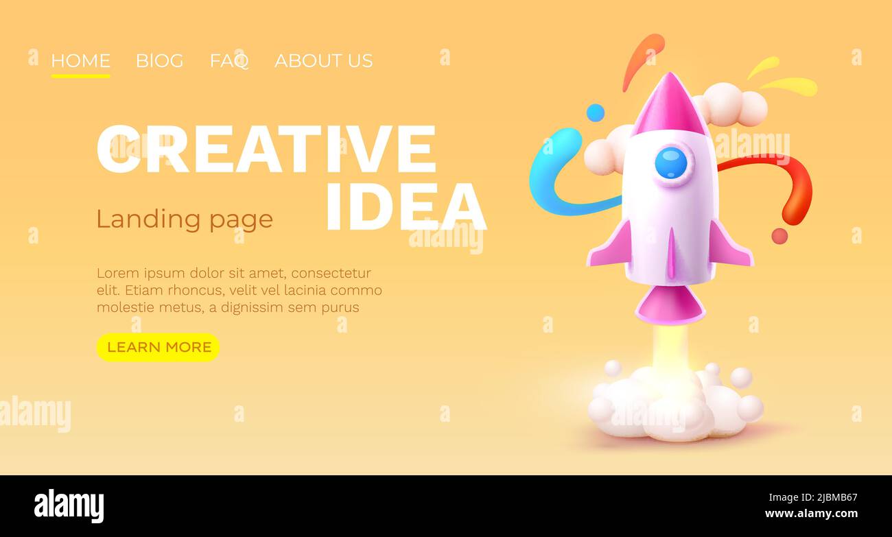 Creative idea rocket space, landing page banner. Vector illustration ...