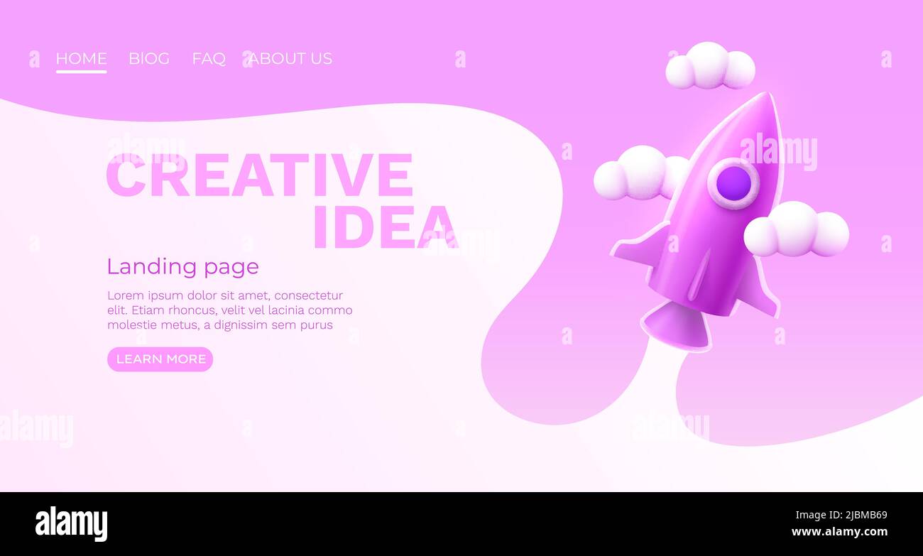 Creative idea rocket space, landing page banner. Vector illustration ...