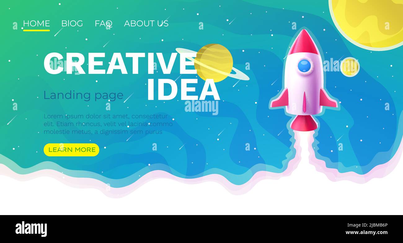Creative idea rocket space, landing page banner. Vector illustration ...