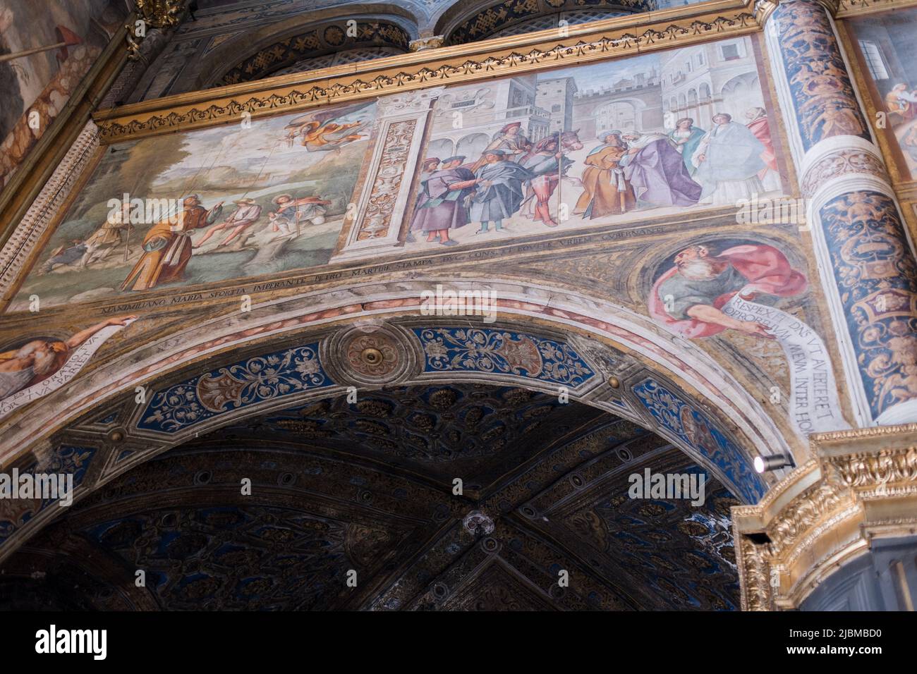 arched ceiling with painting in old catholic church in italy Stock ...
