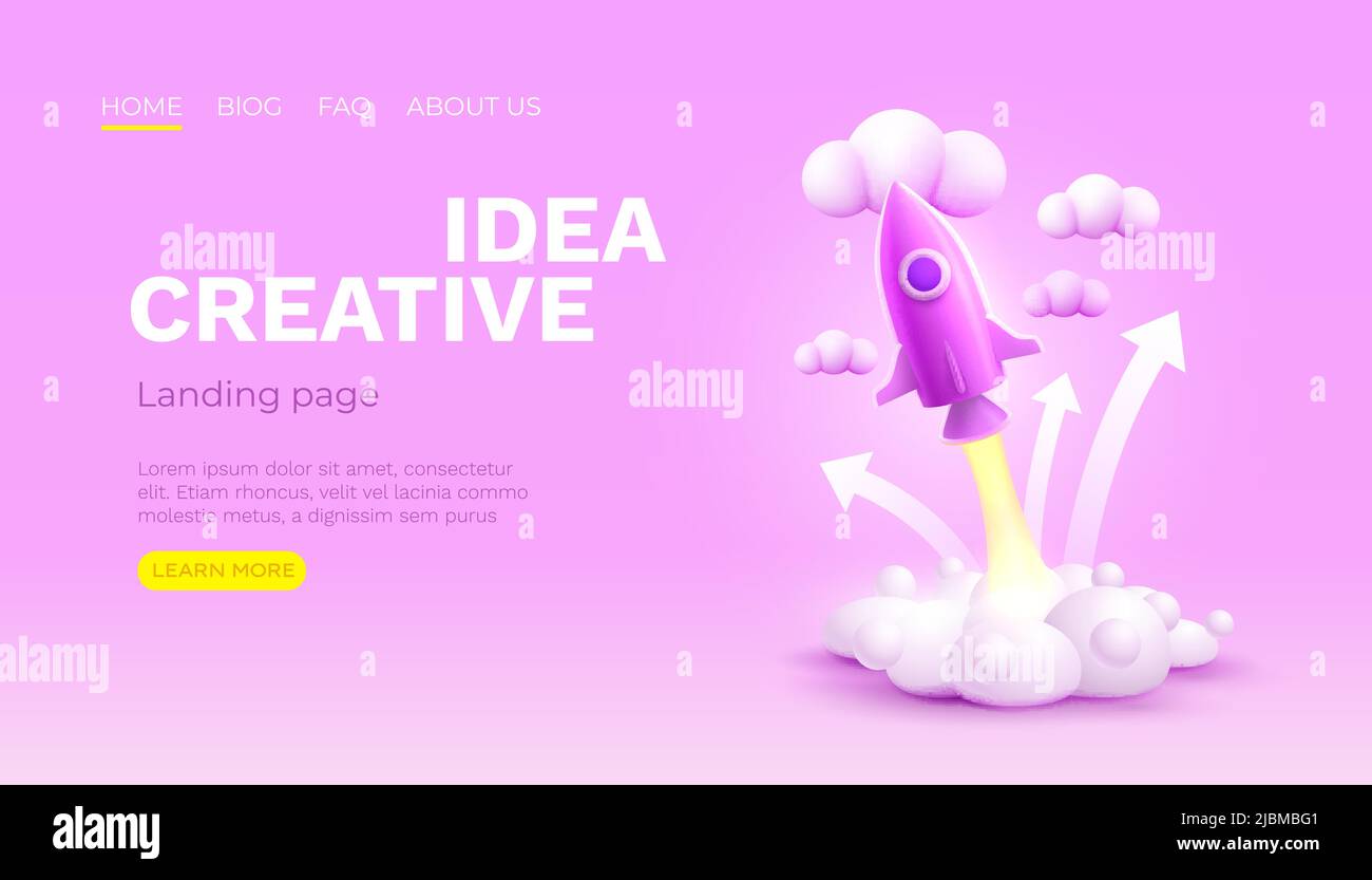 Creative idea rocket space, landing page banner. Vector illustration ...