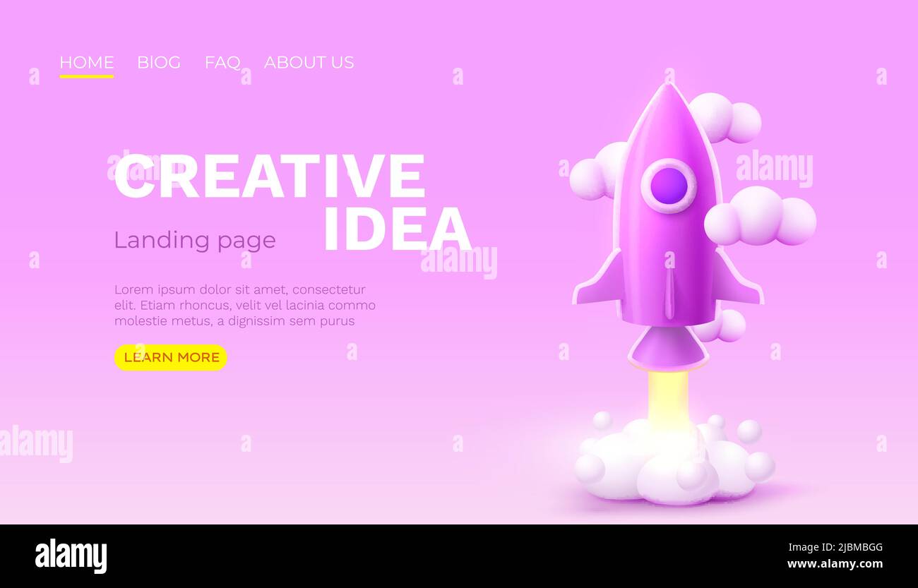 Creative idea rocket space, landing page banner. Vector illustration ...