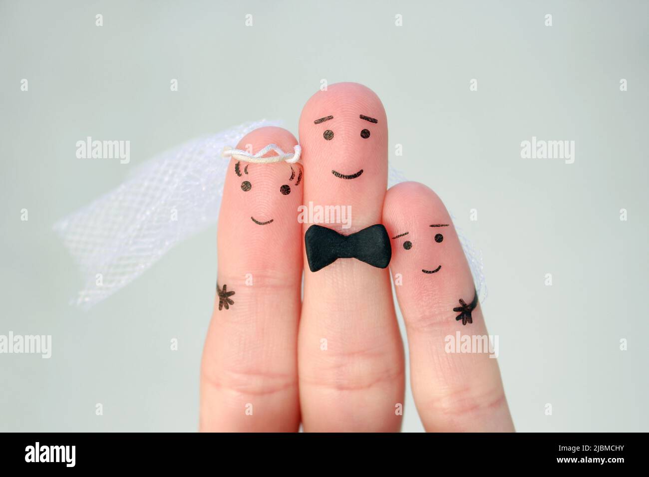 Fingers art of Happy couple to get married. Concept of stepson is joy ...