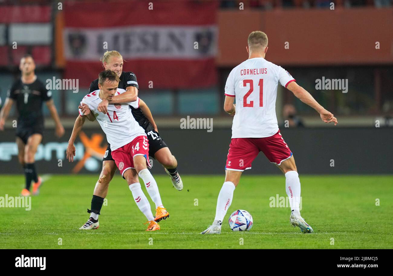 Ernst-Happel Stadium, Vienna, Austria. 6th June, 2022. Mikkel Damsgaard ...