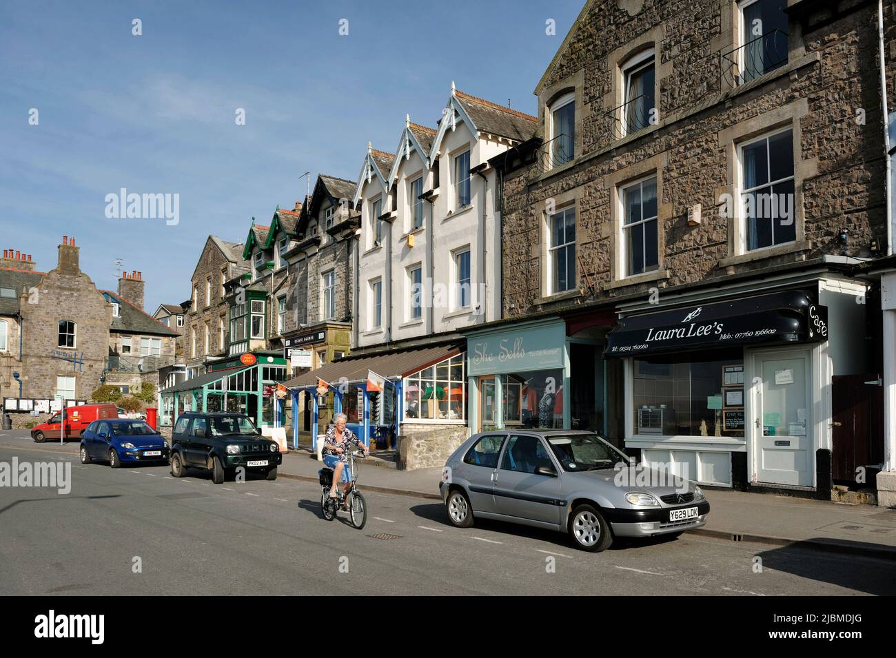 Shops and businesses on The Promenade of Arnside village Cumbria UK ...