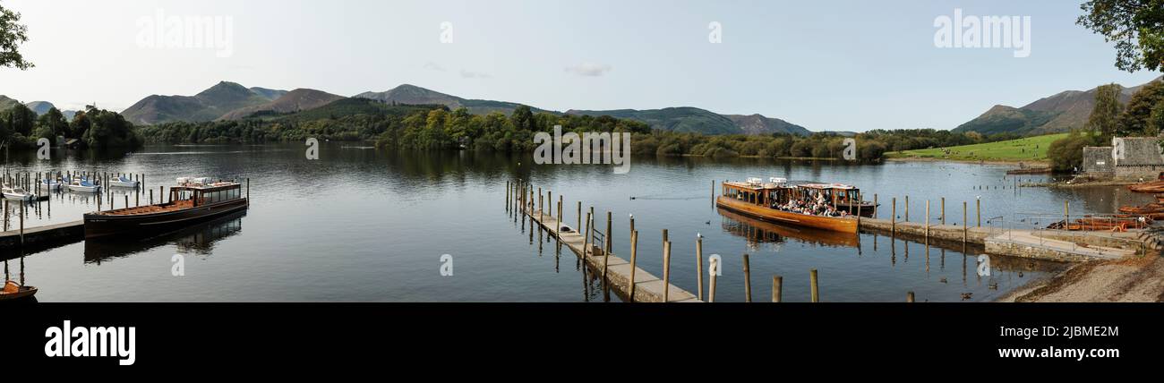 Panoramic view across Derwent Water from Keswick in the Lake District ...
