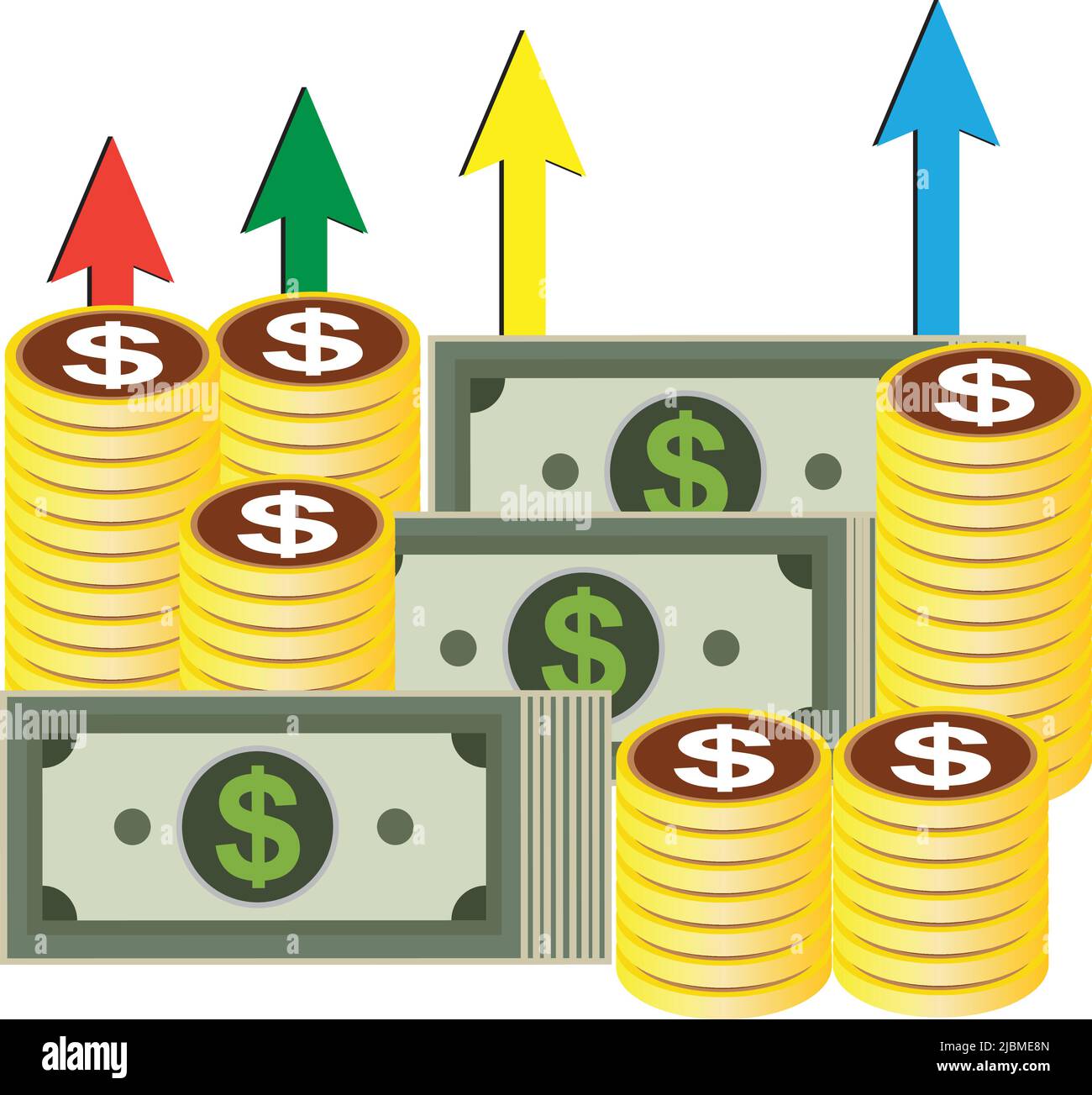 business finances banking signs collection, euro dollar stacks piles ...