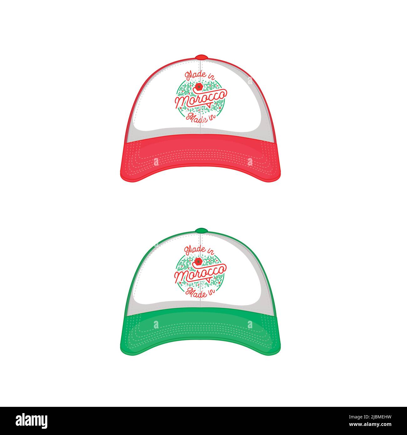 Red and green caps isolated. Logo made in morocco plus arabesque shape ...