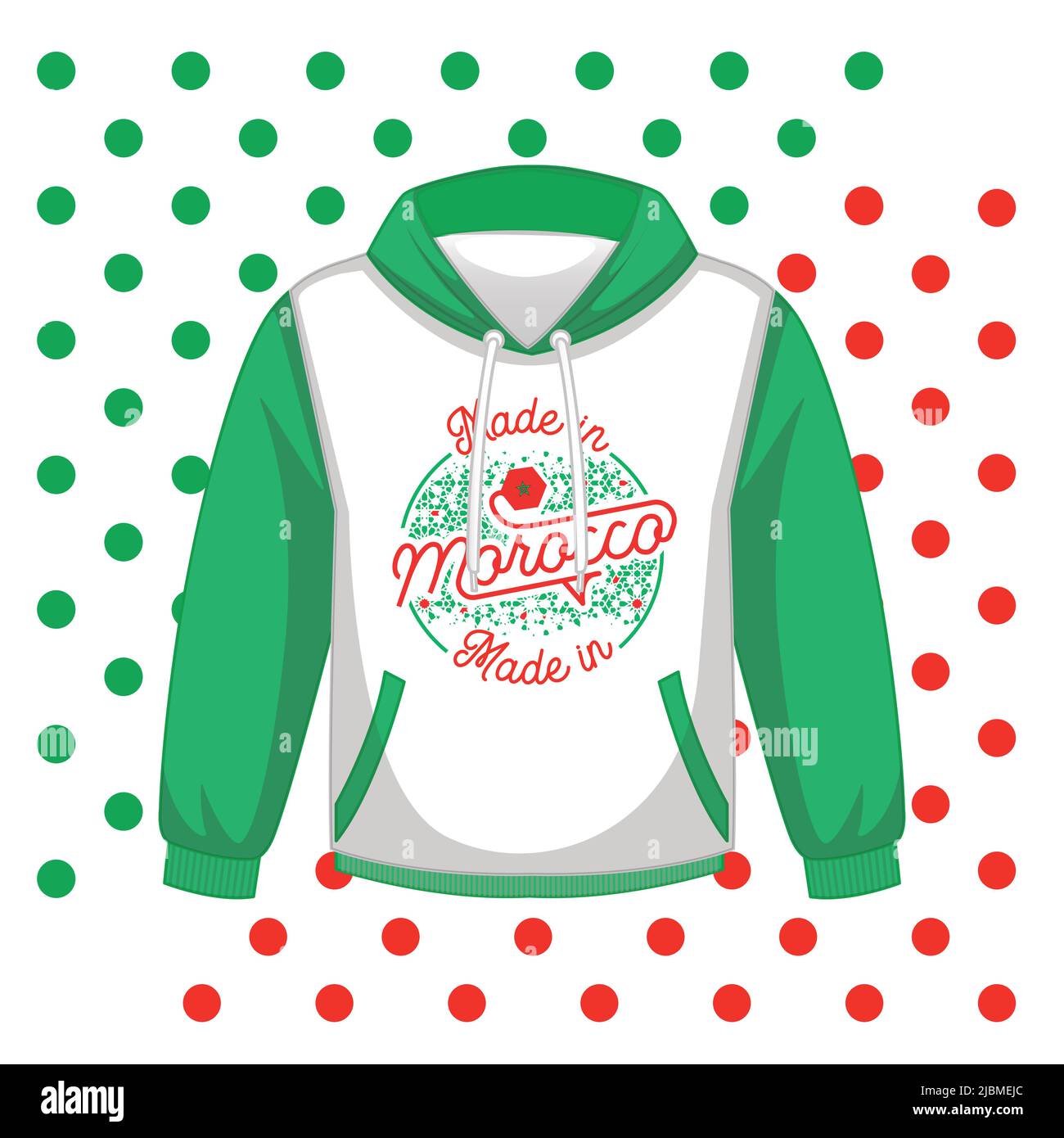 Front of white and green hoodie isolated. Logo made in morocco plus ...