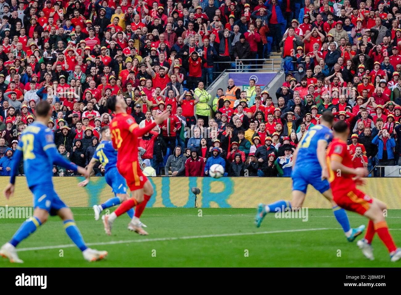 CARDIFF, WALES - 05 JUNE 2022: Wales fans react during he 2022 FIFA ...
