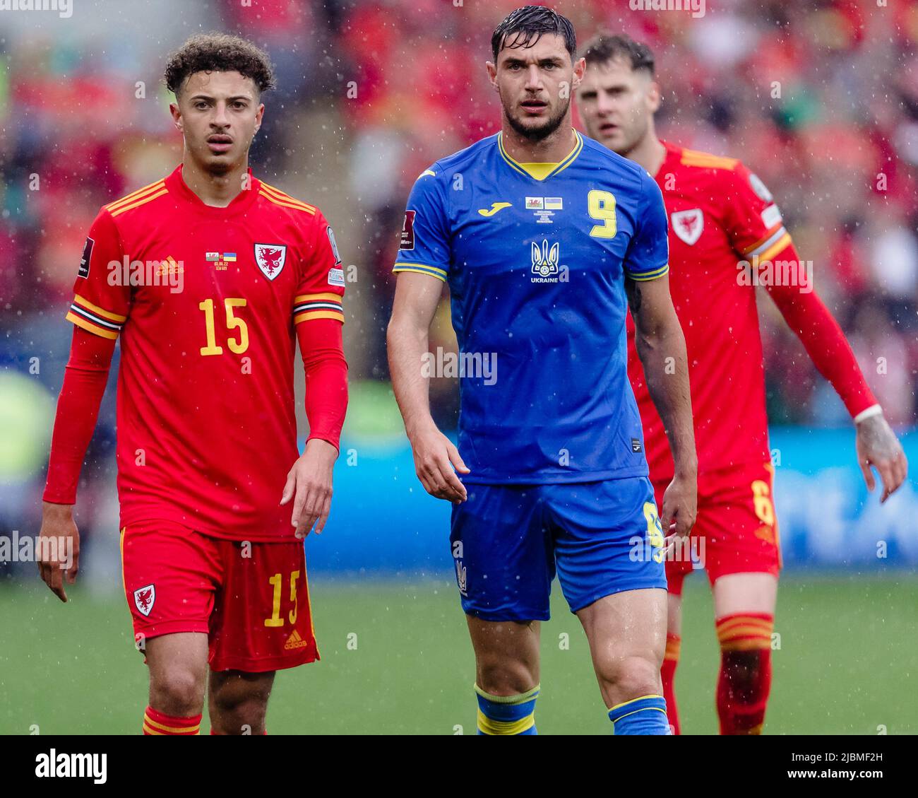 CARDIFF, WALES - 05 JUNE 2022: Wales' Ethan Ampadu and Ukraines's ...
