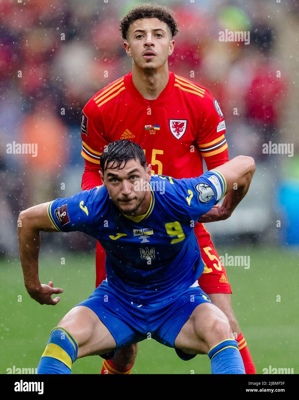 CARDIFF, WALES - 05 JUNE 2022: Wales' Ethan Ampadu and Ukraines's ...