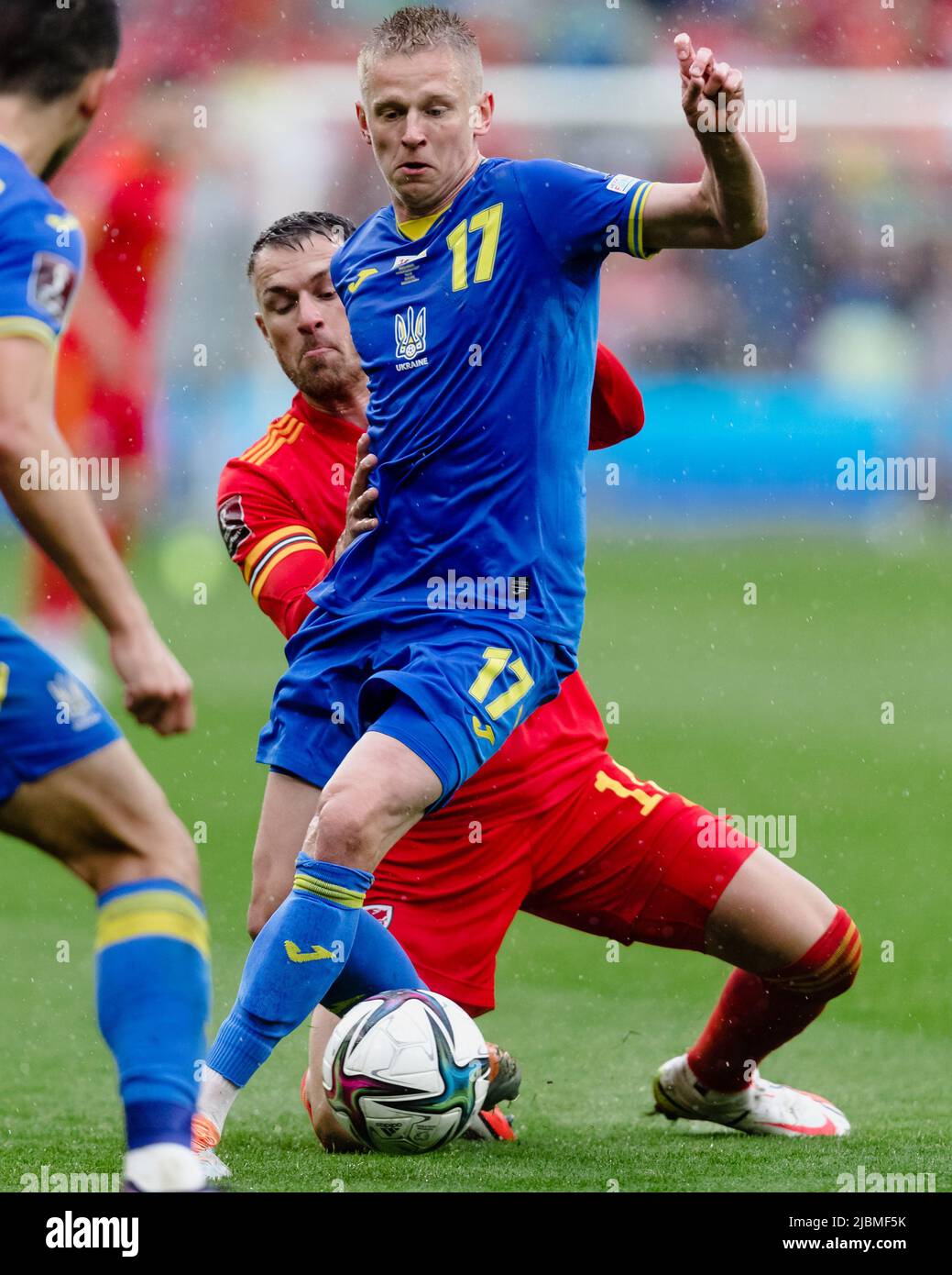 CARDIFF, WALES - 05 JUNE 2022: Ukraines's Zinchenko Oleksandr and Wales ...