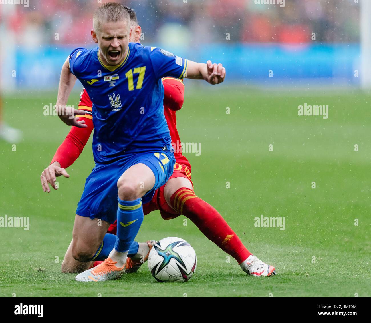 CARDIFF, WALES - 05 JUNE 2022: Ukraines's Zinchenko Oleksandr and Wales ...