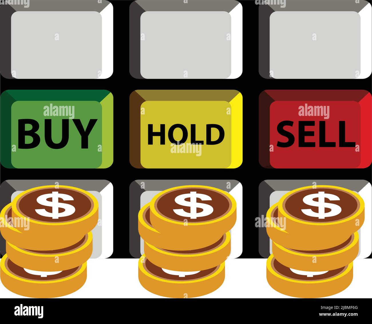 Buy, Hold, sell on keyboard. and dollar coins vector Stock Vector Image ...
