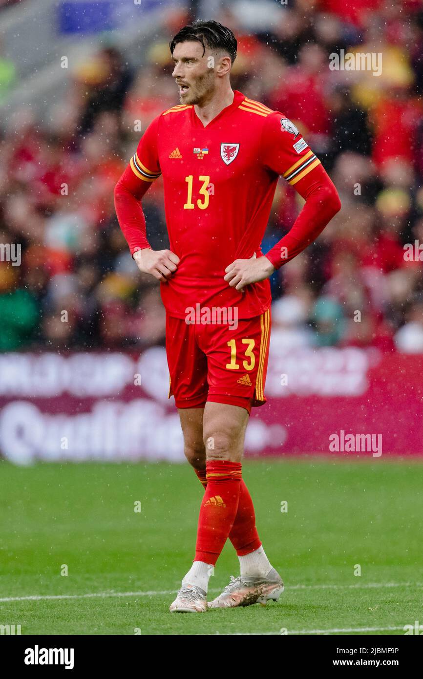 CARDIFF, WALES - 05 JUNE 2022: Wales' Kieffer Moore during he 2022 FIFA ...