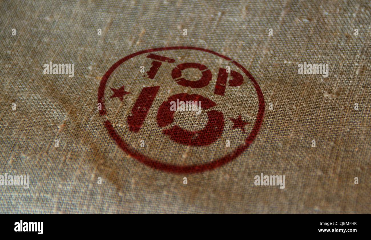 Top 10 stamp printed on linen sack. Bestseller and sale promotion ...