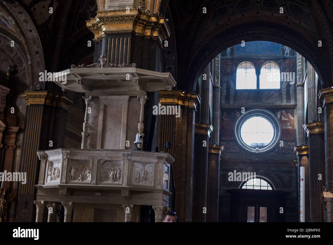 beautiful columns with an arched ceiling and large windows in an old ...