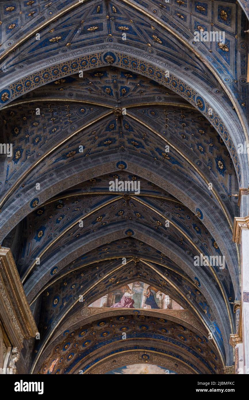 arched ceiling with painting in old catholic church in italy Stock ...