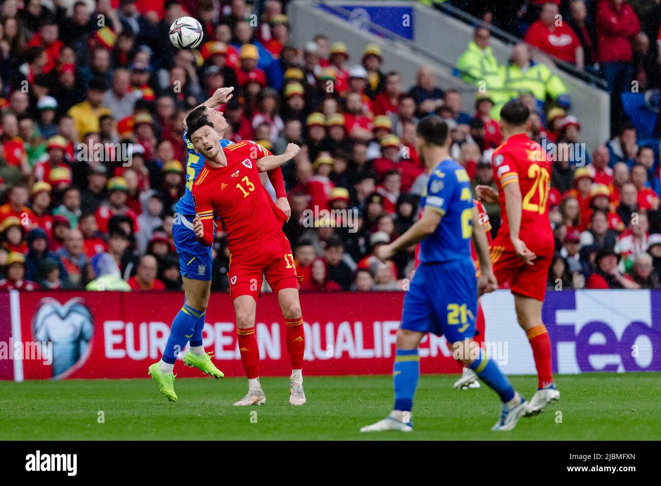 CARDIFF, WALES - 05 JUNE 2022: Wales' Kieffer Moore during he 2022 FIFA ...