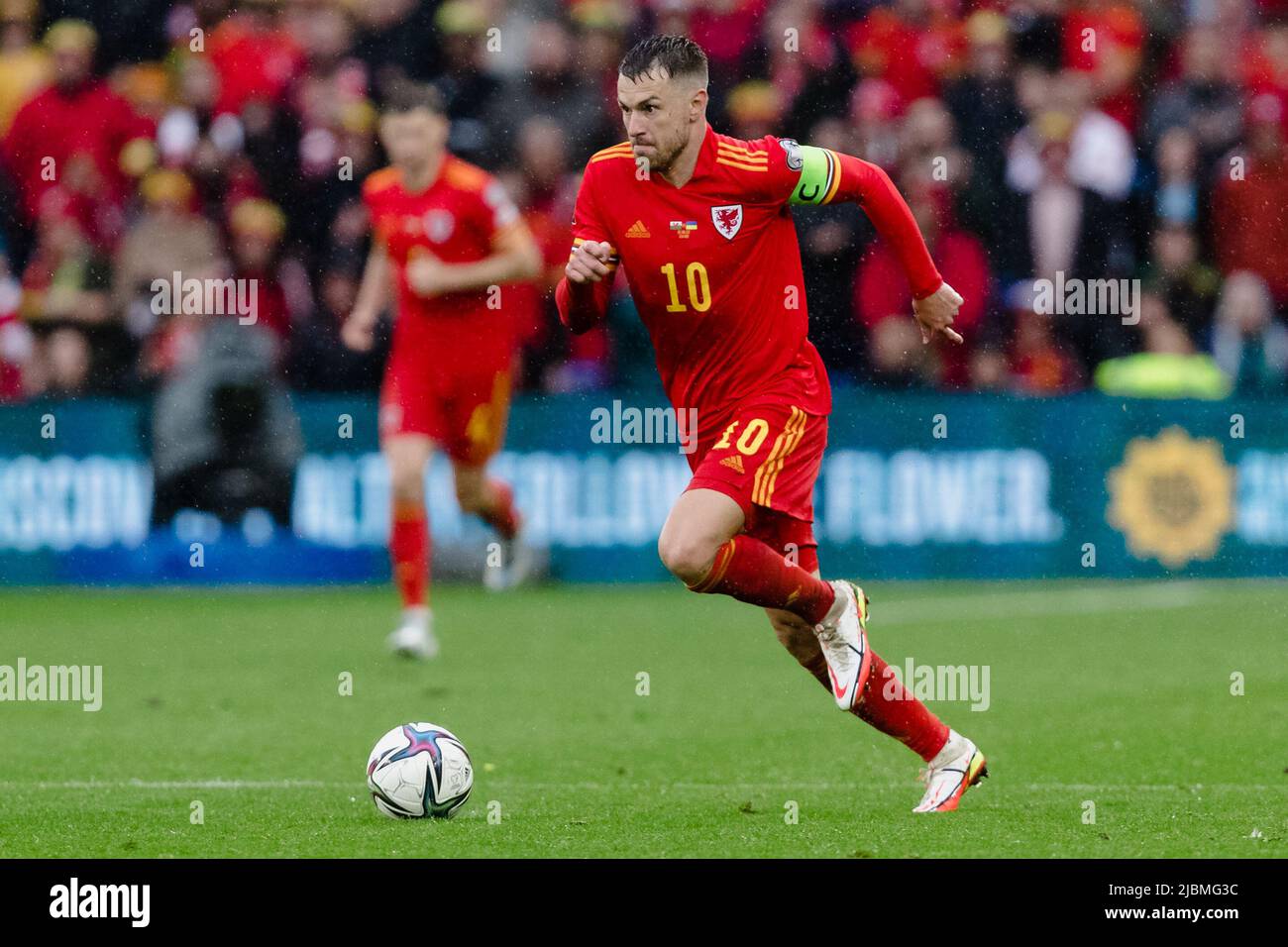 CARDIFF, WALES - 05 JUNE 2022: Wales' Aaron Ramsey during he 2022 FIFA ...