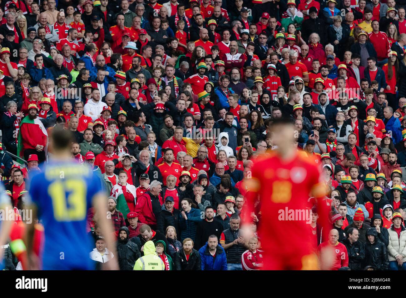 CARDIFF, WALES - 05 JUNE 2022: Wales fans during he 2022 FIFA World Cup ...
