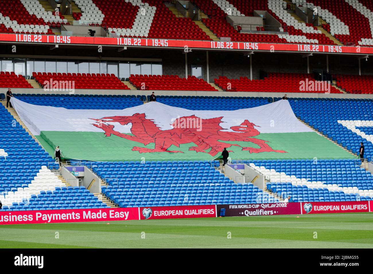 CARDIFF, WALES - 05 JUNE 2022: Wales flag prior to the 2022 FIFA World ...