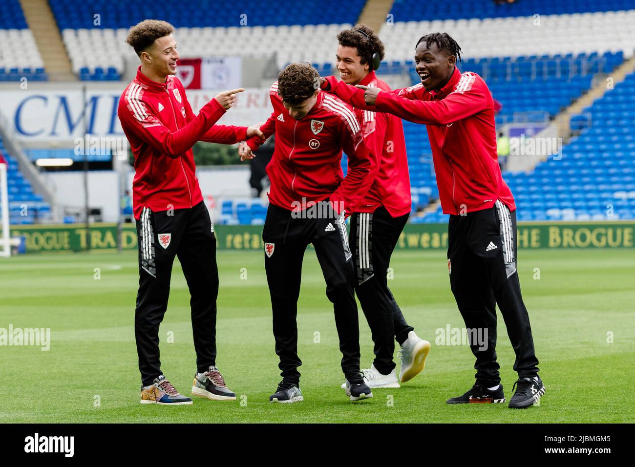 CARDIFF, WALES - 05 JUNE 2022: Wales' Ethan Ampadu, Wales' David Brooks ...