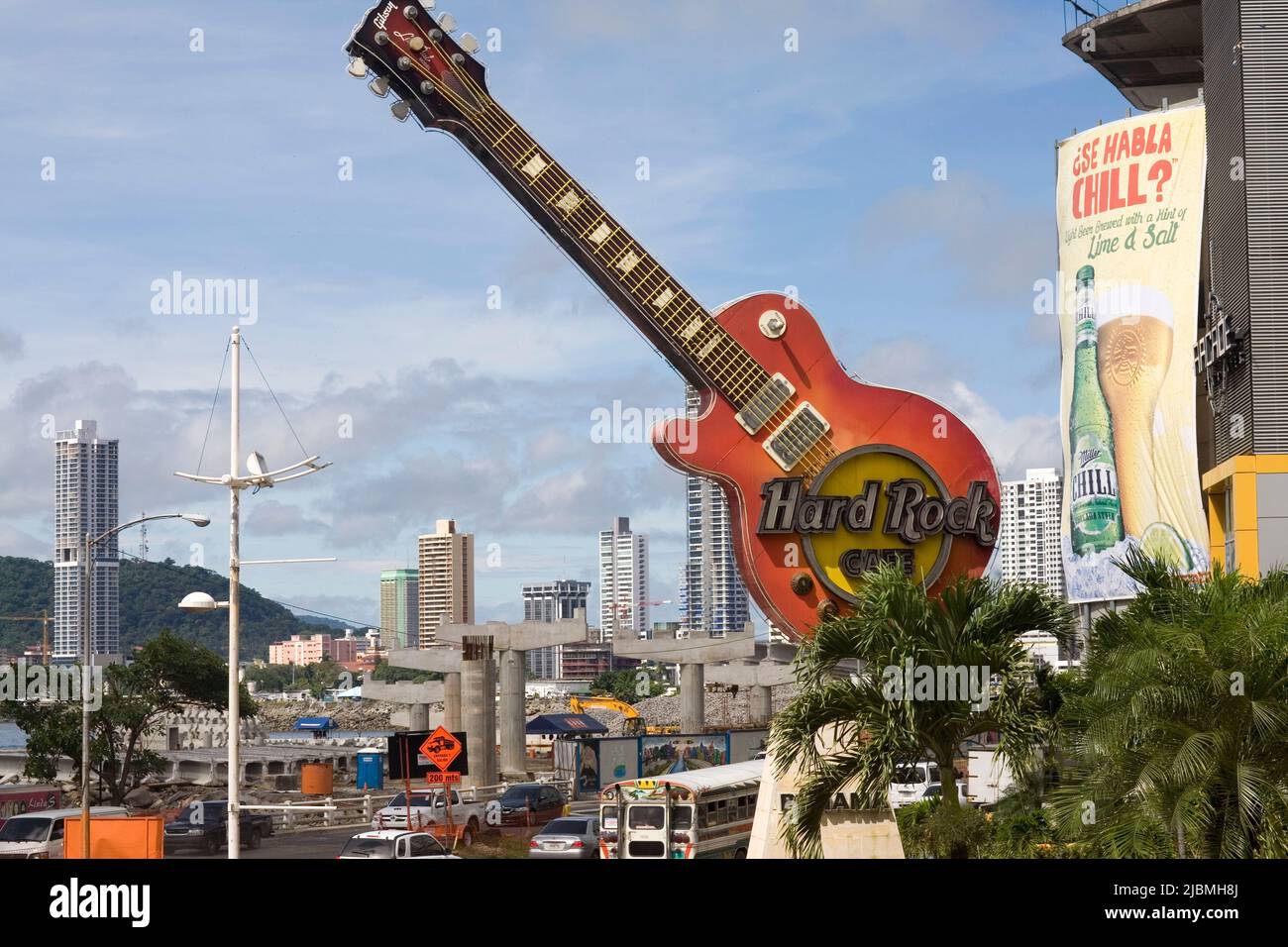 Panama, Panama City. The entrance of the well known American Hard Rock ...
