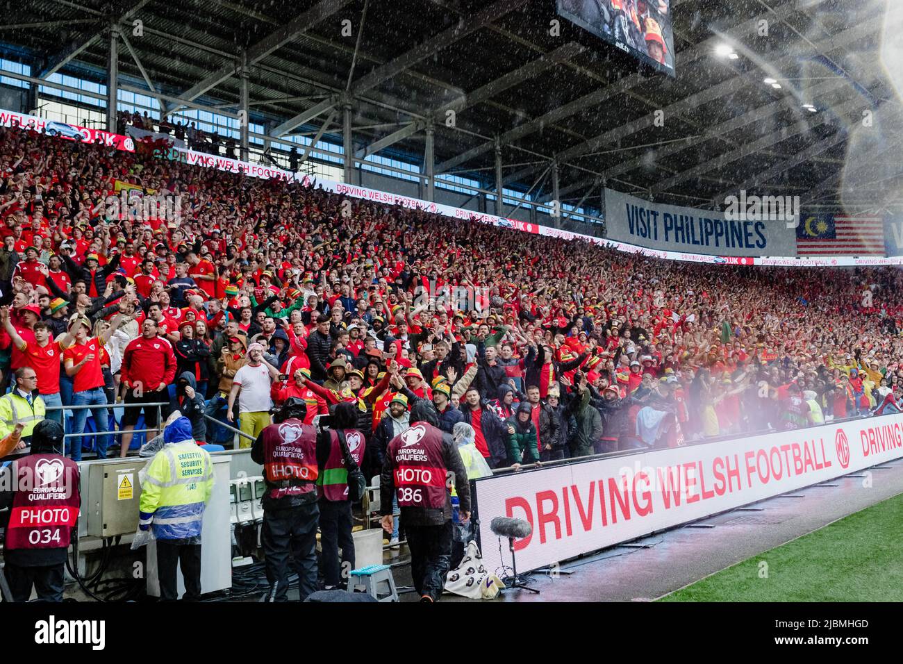 CARDIFF, WALES - 05 JUNE 2022: Wales fans prior to the 2022 FIFA World ...