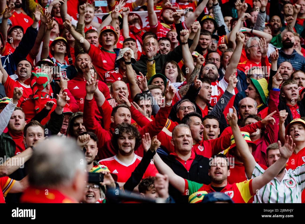 CARDIFF, WALES - 05 JUNE 2022: Wales fans prior to the 2022 FIFA World ...