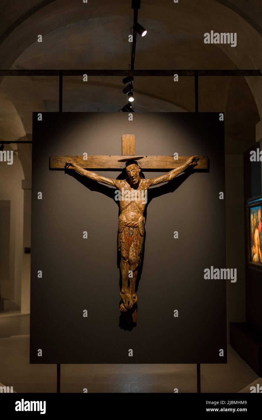 christ statue on wooden cross old in catholic museum Stock Photo - Alamy