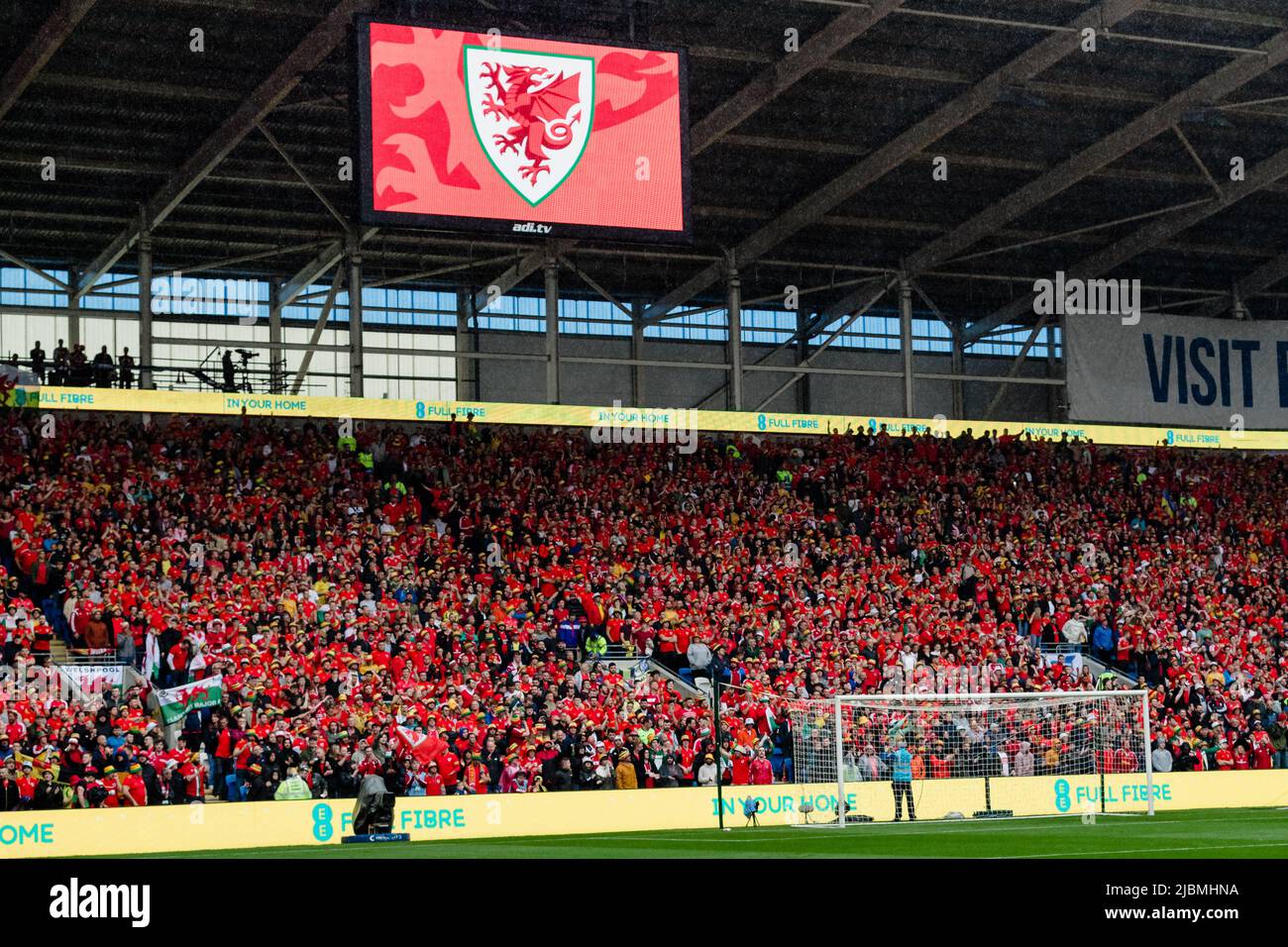 CARDIFF, WALES - 05 JUNE 2022: Wales fans prior to the 2022 FIFA World ...