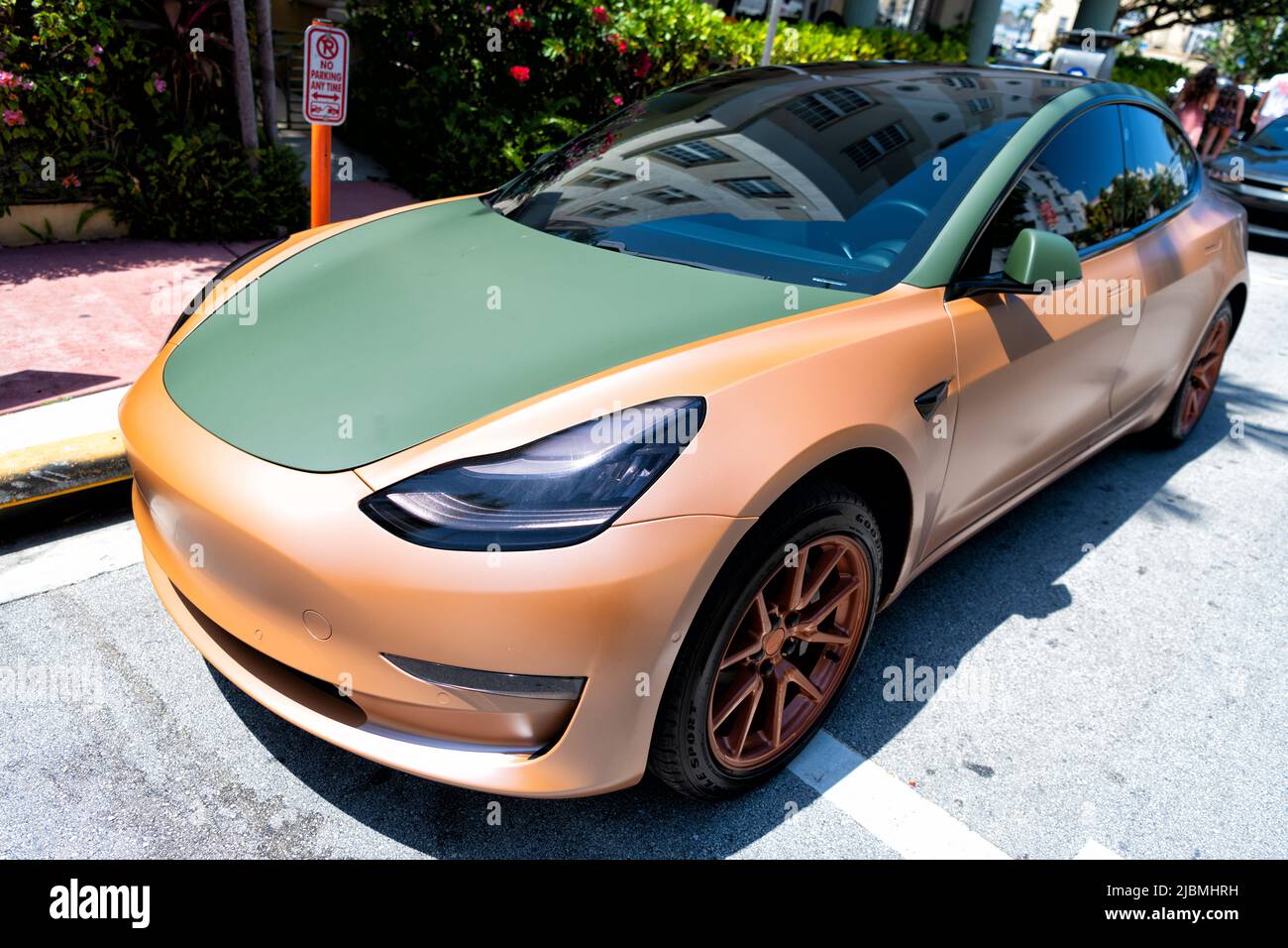 Miami Beach, Florida USA - April 14, 2021: tesla model y, side corner ...