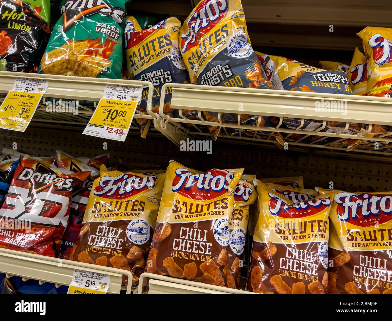 Seattle, WA USA - circa May 2022: Angled view of Fritos and Doritos for ...