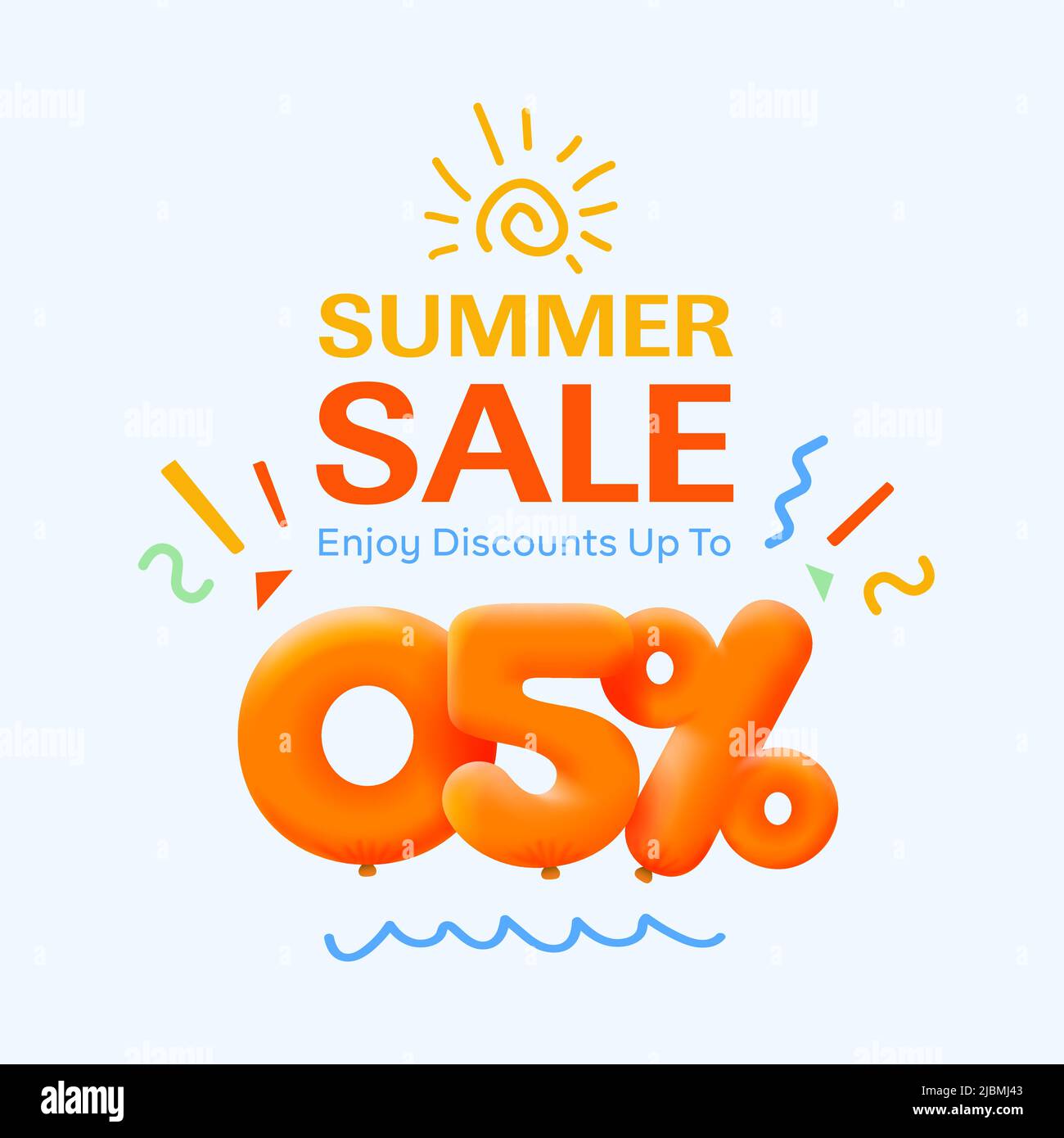 Special summer sale banner 5% discount in form of 3d yellow balloons ...
