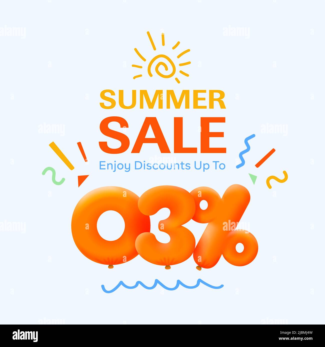 Special summer sale banner 3% discount in form of 3d yellow balloons ...