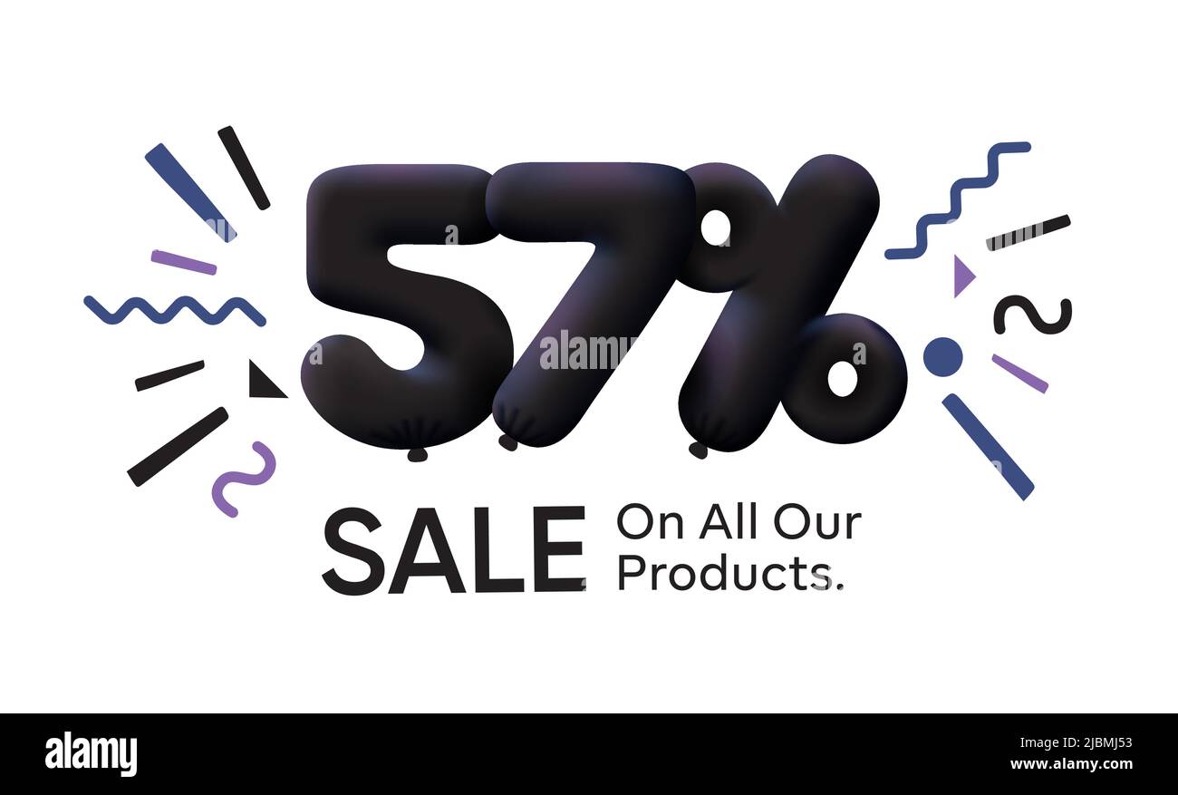 Black Friday Special sale banner 57% discount in form of 3d balloons ...