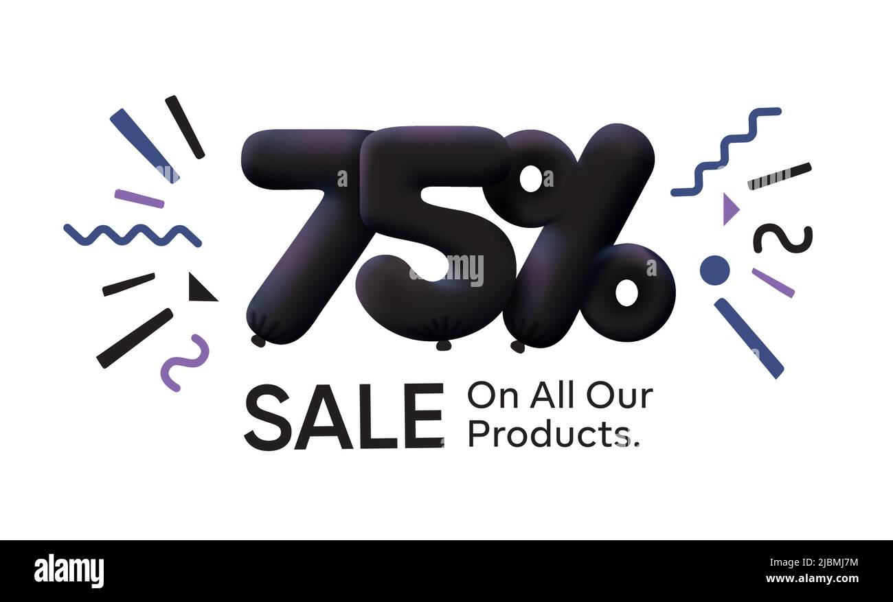 Black Friday Special sale banner 75% discount in form of 3d balloons ...