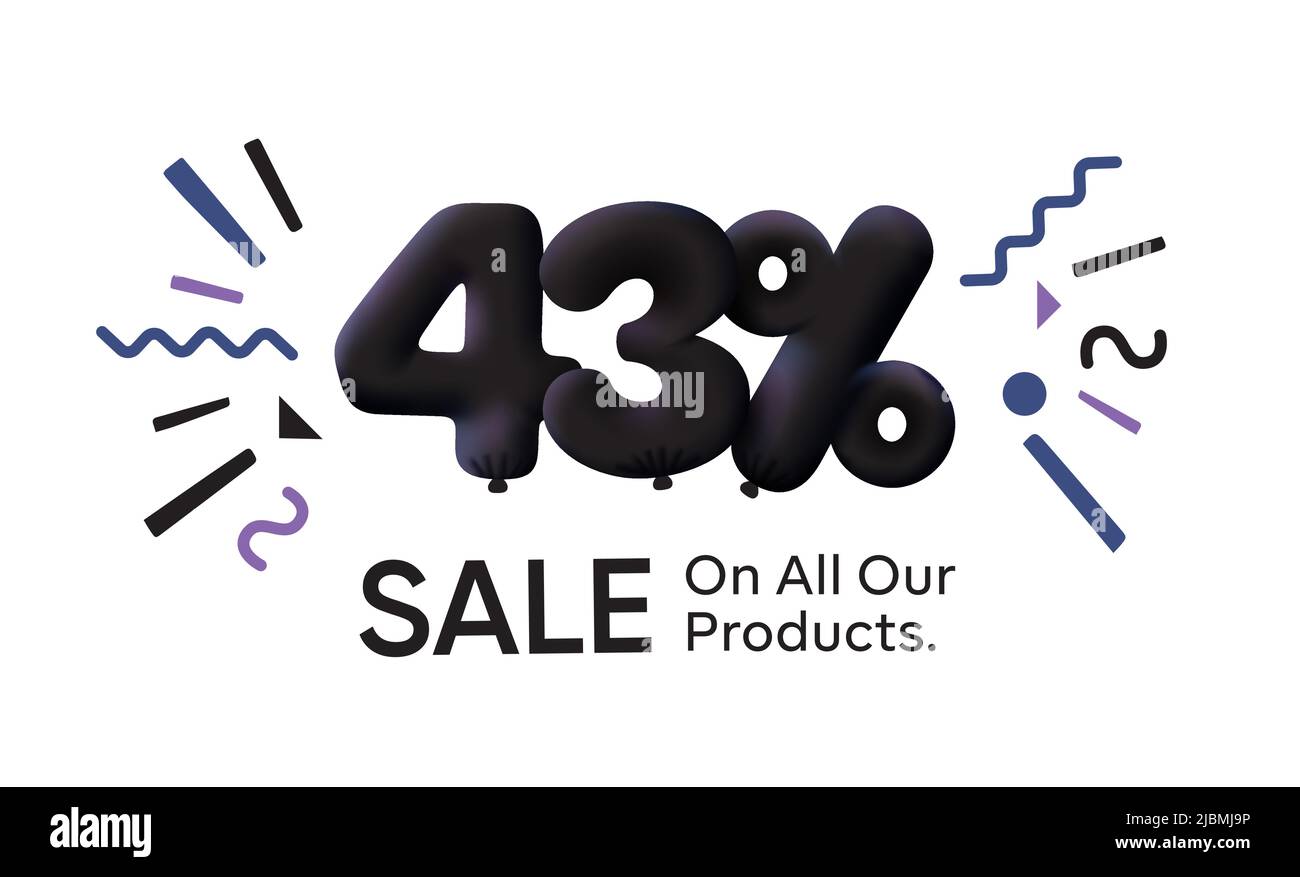 Black Friday Special sale banner 43% discount in form of 3d balloons ...