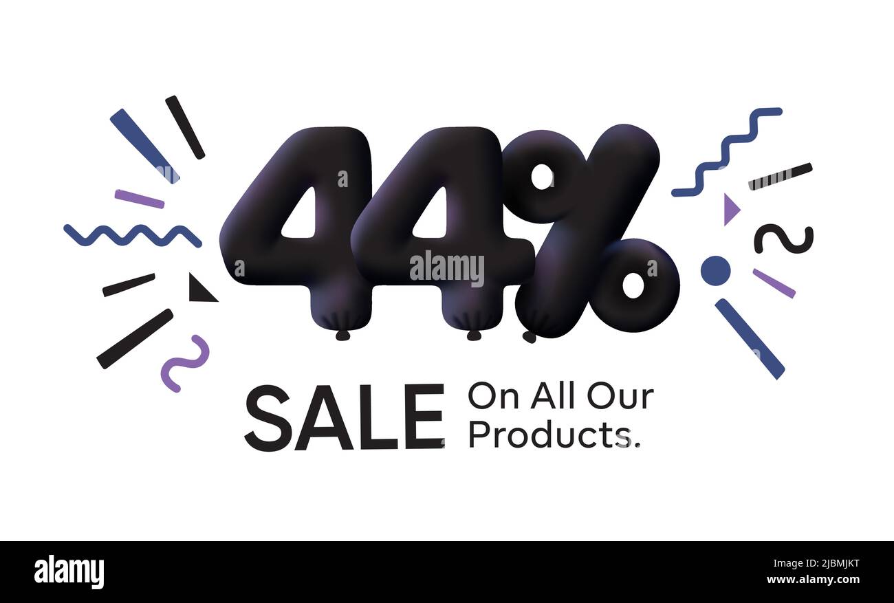 Black Friday Special sale banner 44% discount in form of 3d balloons ...