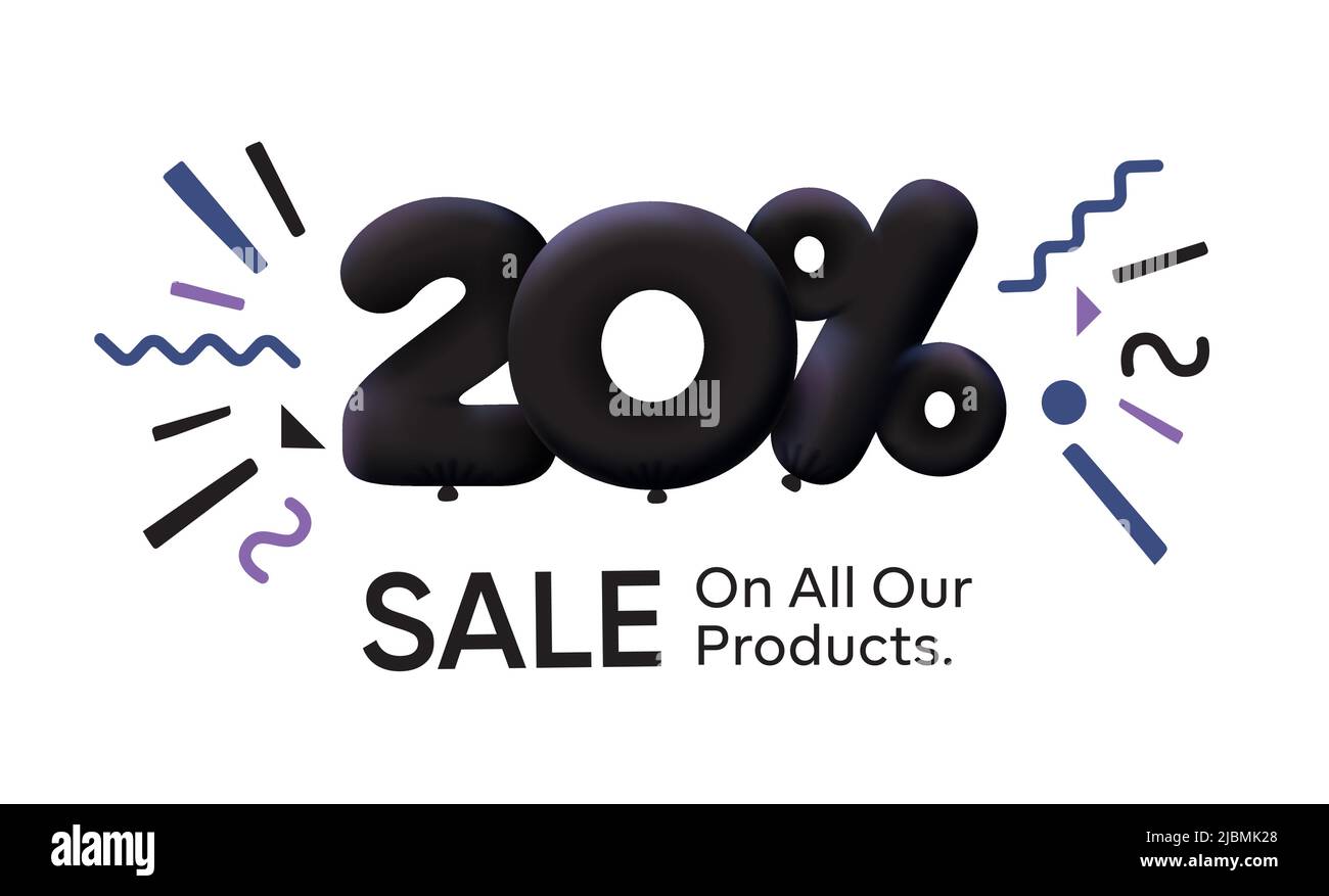 Black Friday Special sale banner 20% discount in form of 3d balloons ...